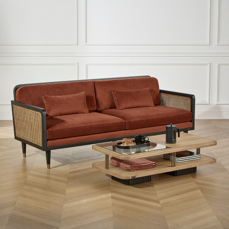 Tavolino basso in legno, stile contemporaneo, rovere e vetro, doppio ...