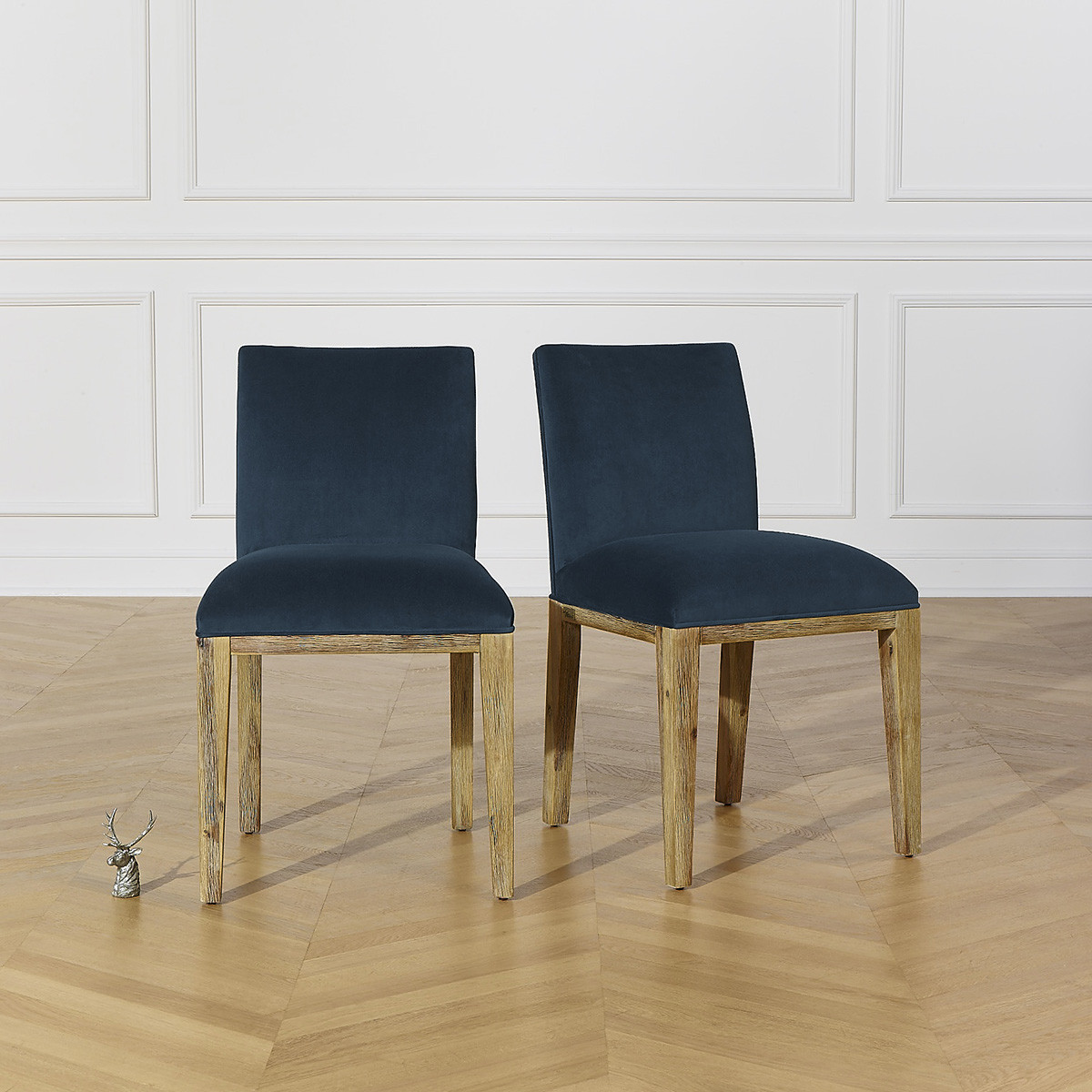 Chaises salon en bois massif et lin, style contemporain, lot de 2