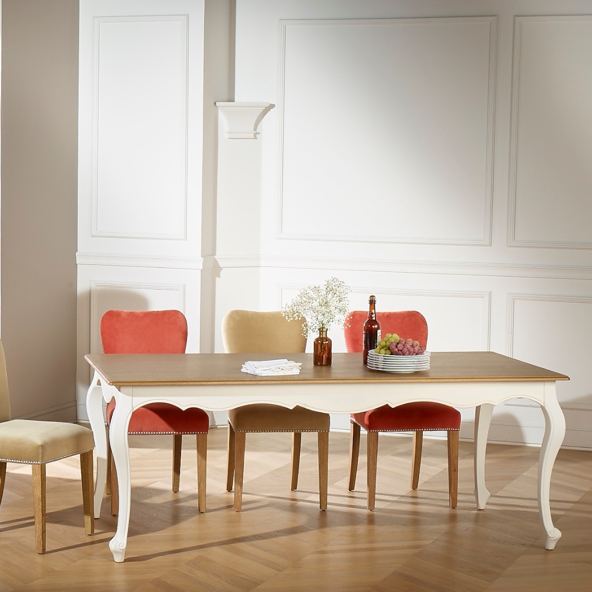 Table à manger noire à rallonges style romantique, 6 à 14 couverts