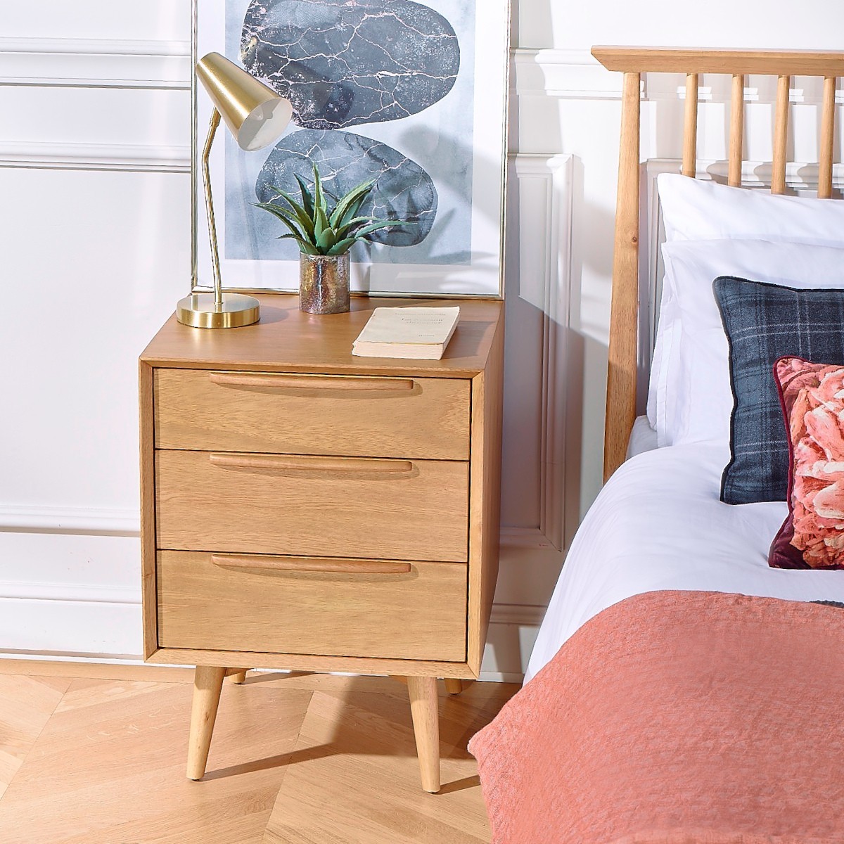 Scandinavian side table with 3 drawers in solid wood DALHIA