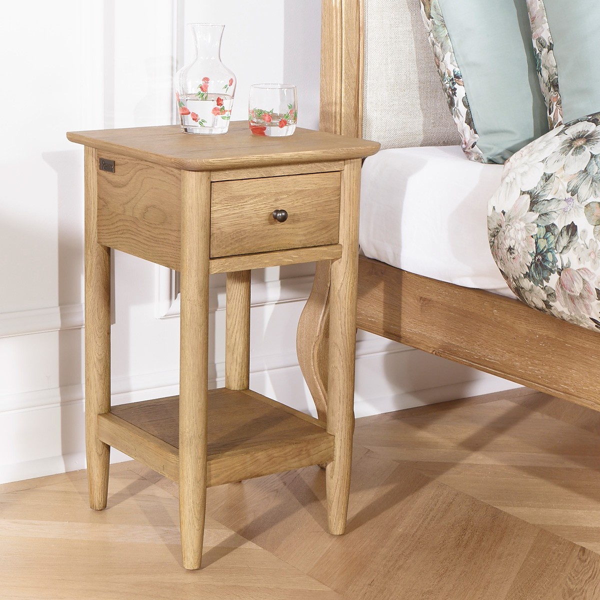 Oak bedside table, shabby chic style, 1 drawer SKYE
